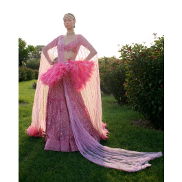 Shop Axelle Bubble-Gum Pink Lehenga Set Handcrafted With Sequins
